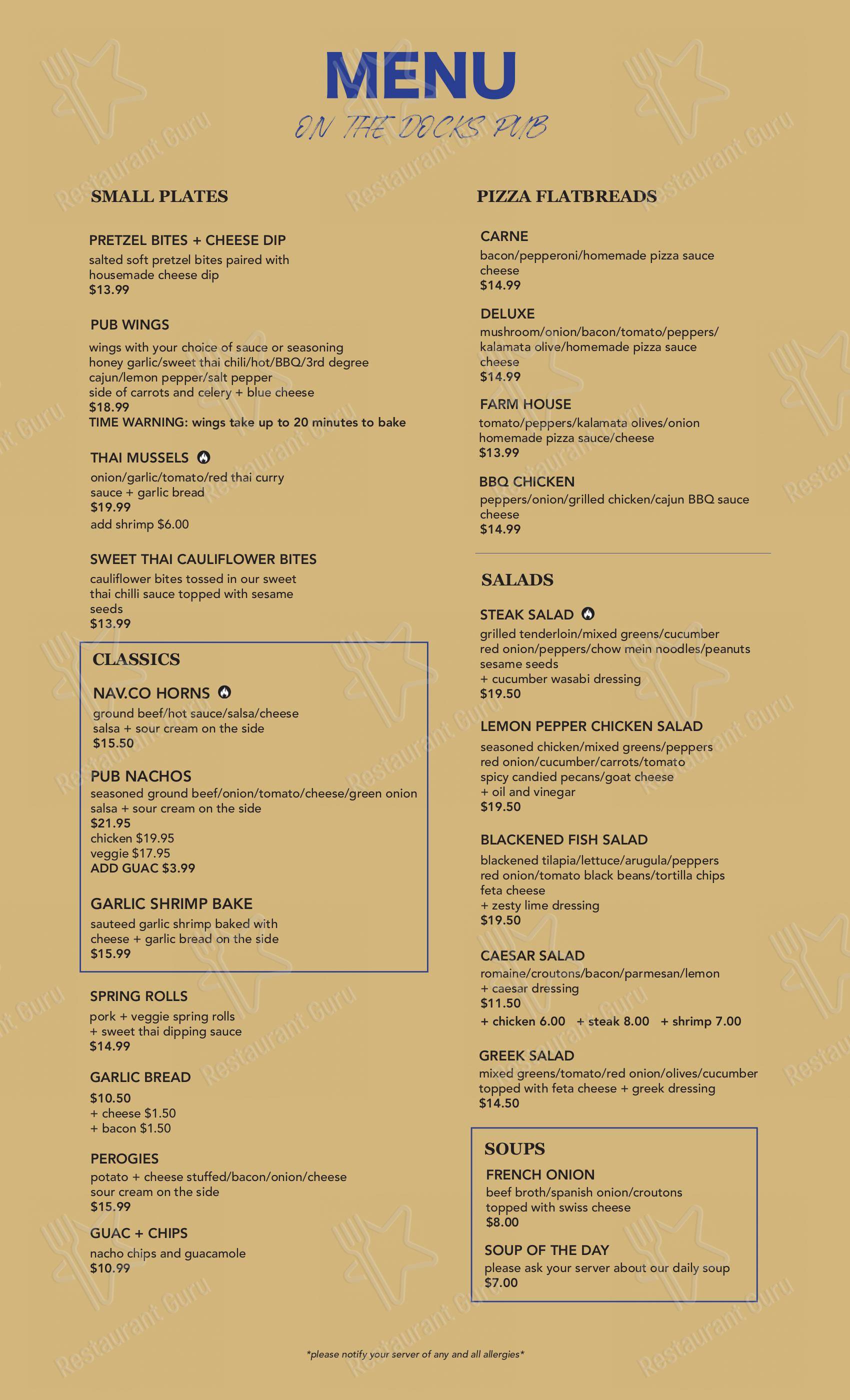 Menu at On The Docks Pub, Huntsville