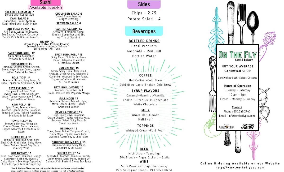 Menu at On The Fly restaurant, Panama City Beach, 539 Richard Jackson Blvd