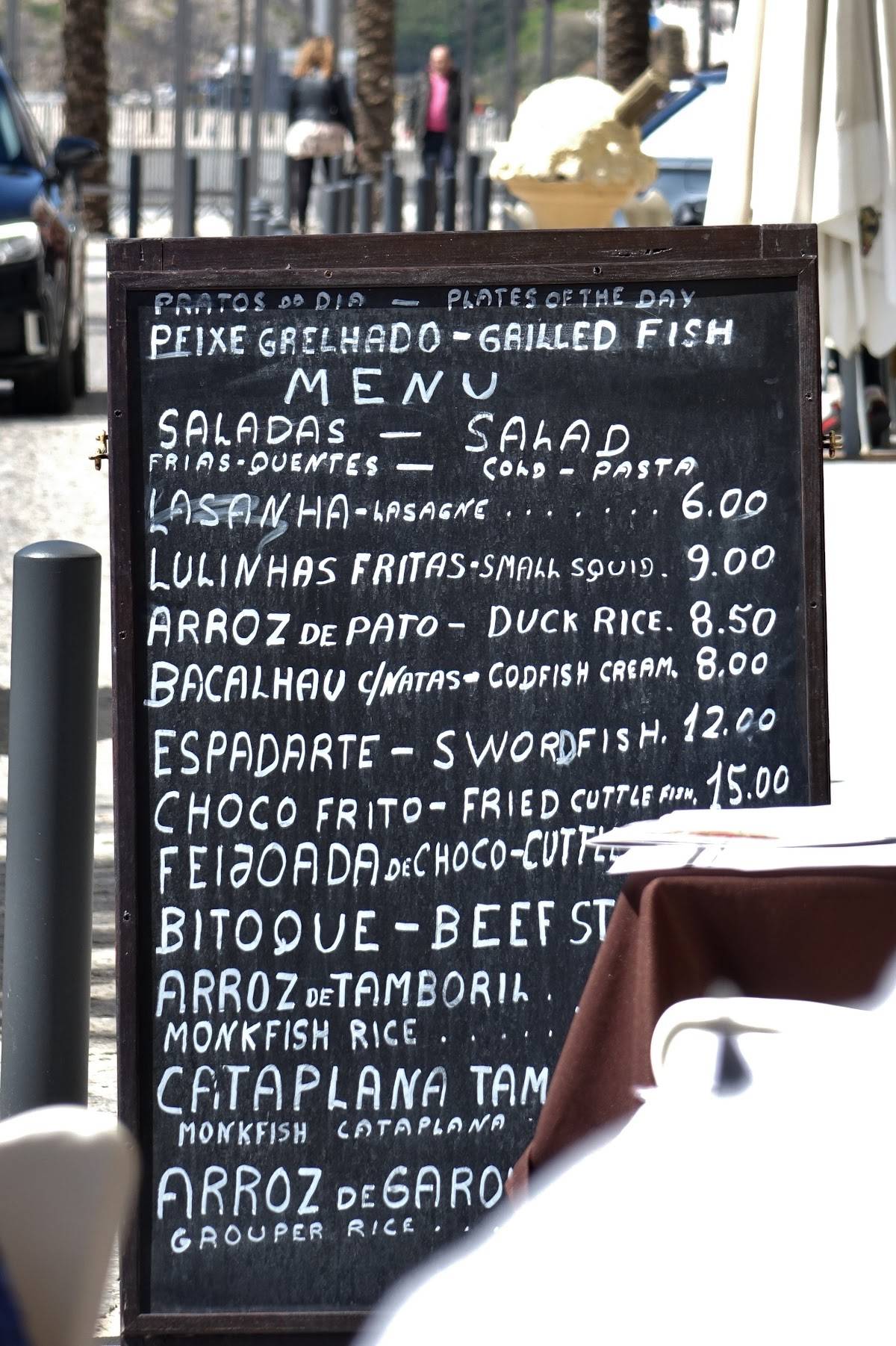 Menu em Onda Bar, Sesimbra