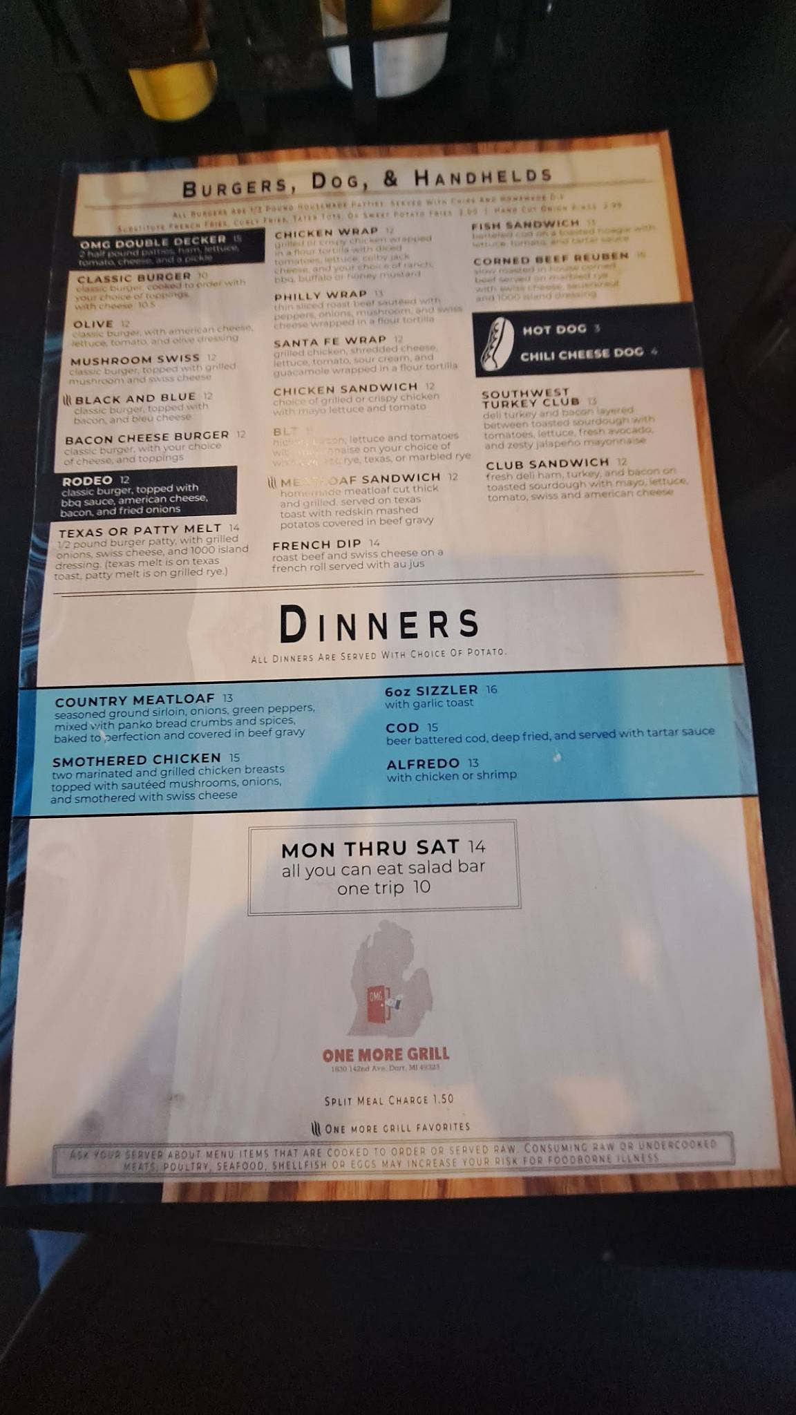Menu at One More Grill pub & bar, Dorr