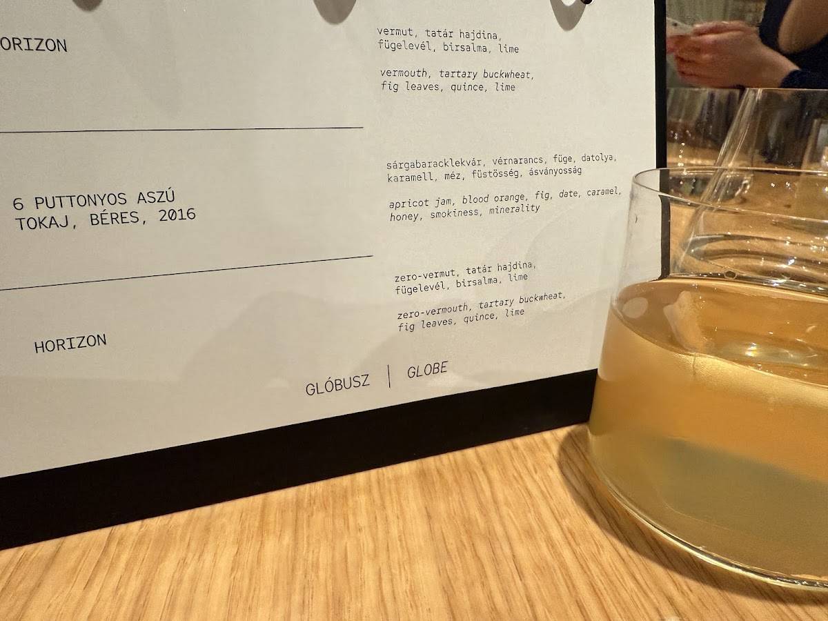 Menu at Onyx restaurant, Budapest