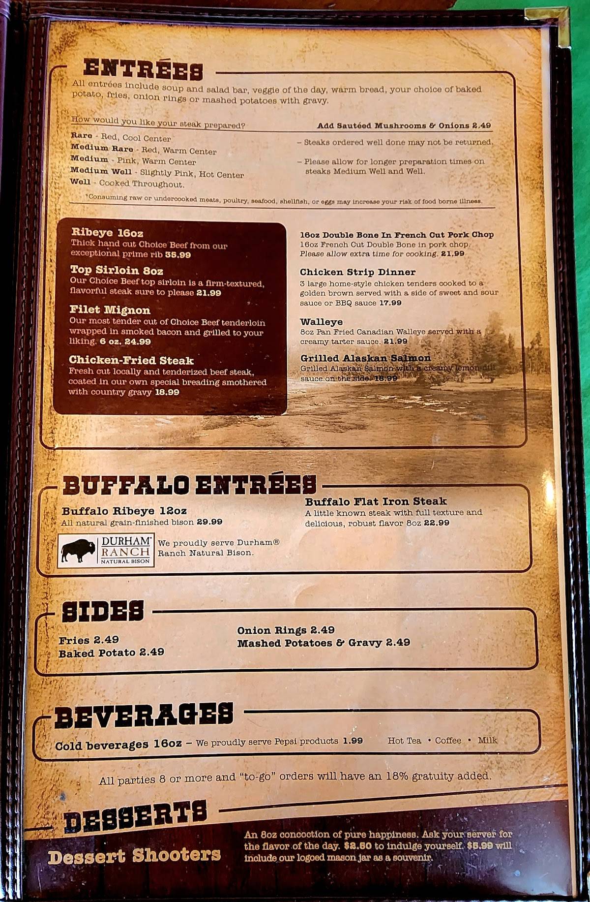 Menu at Open Range Steakhouse, Wright, 350 Reata Dr