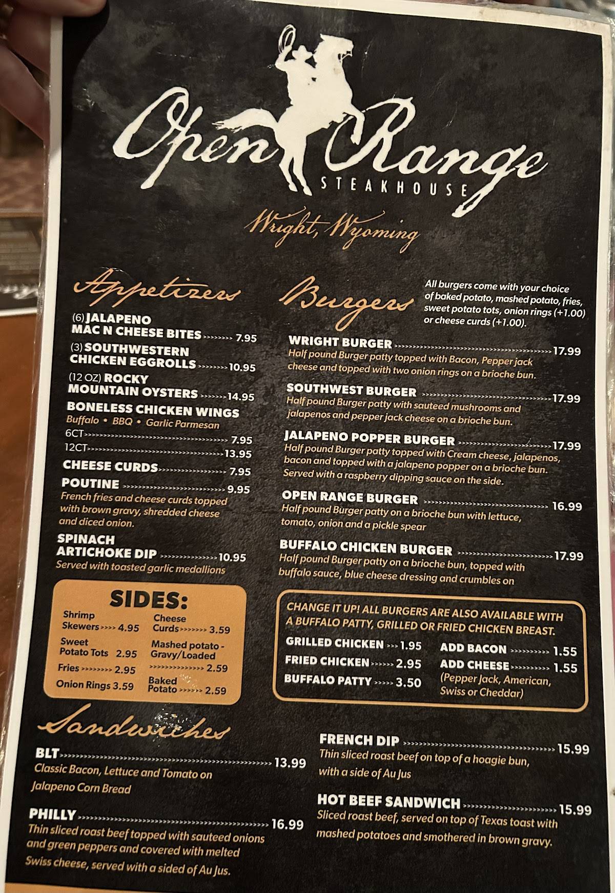 Menu at Open Range Steakhouse, Wright, 350 Reata Dr