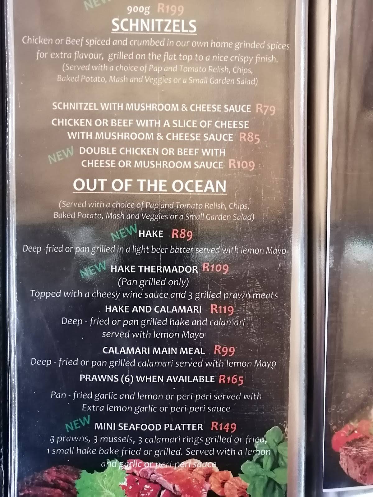 Menu at Oppiplaas restaurant, Pretoria
