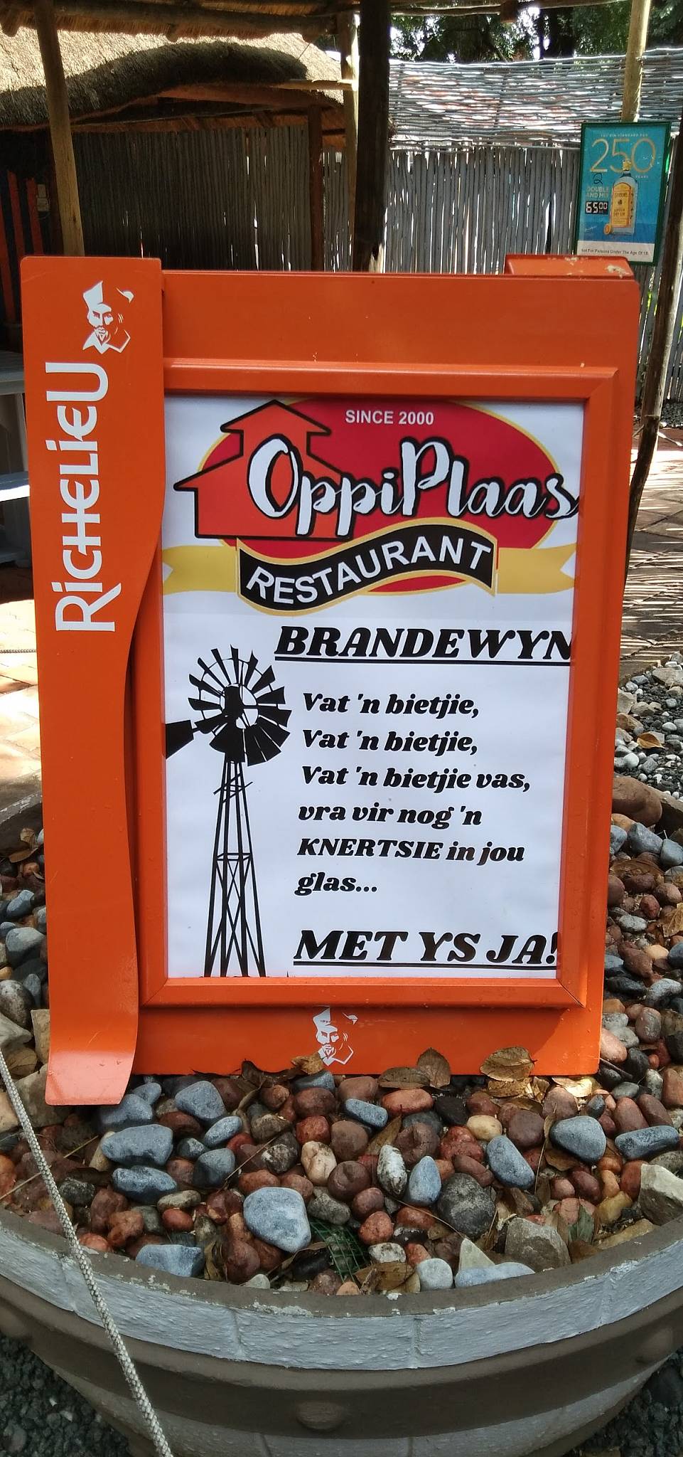 Menu at Oppiplaas restaurant, Pretoria