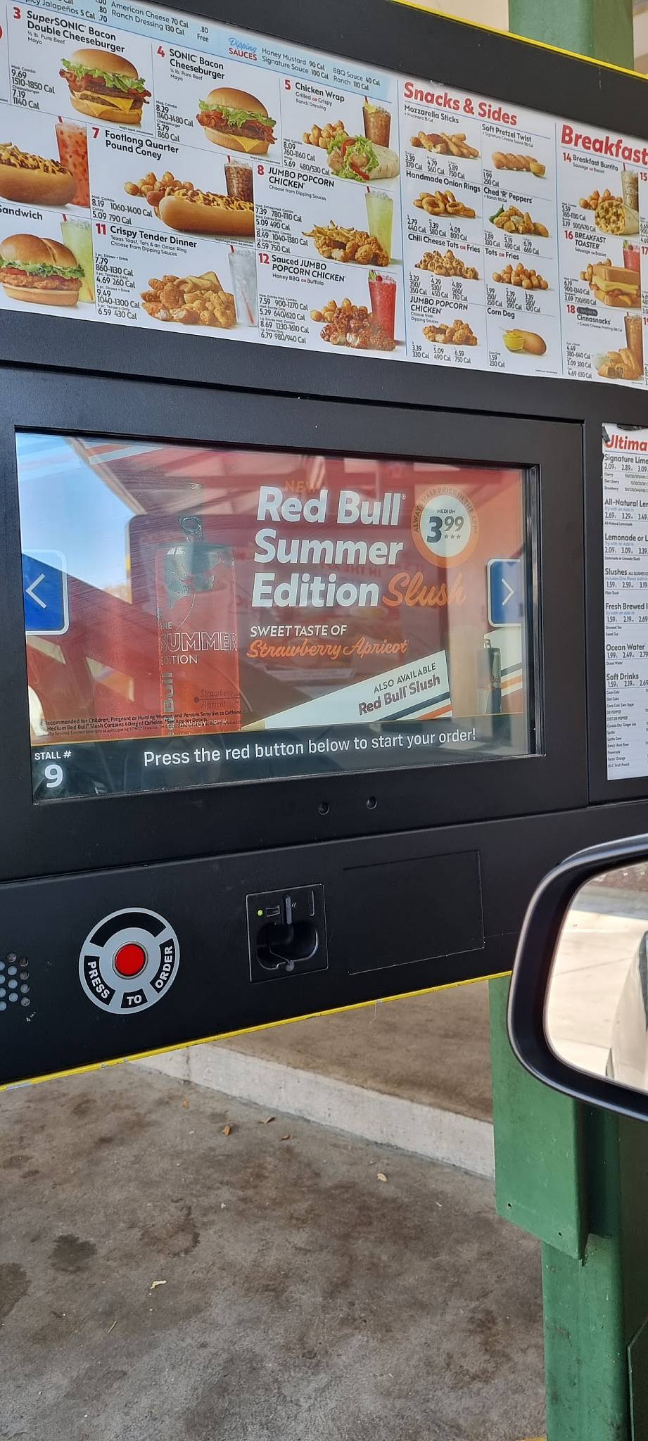 Menu at Sonic Drive-In fast food, Orange City