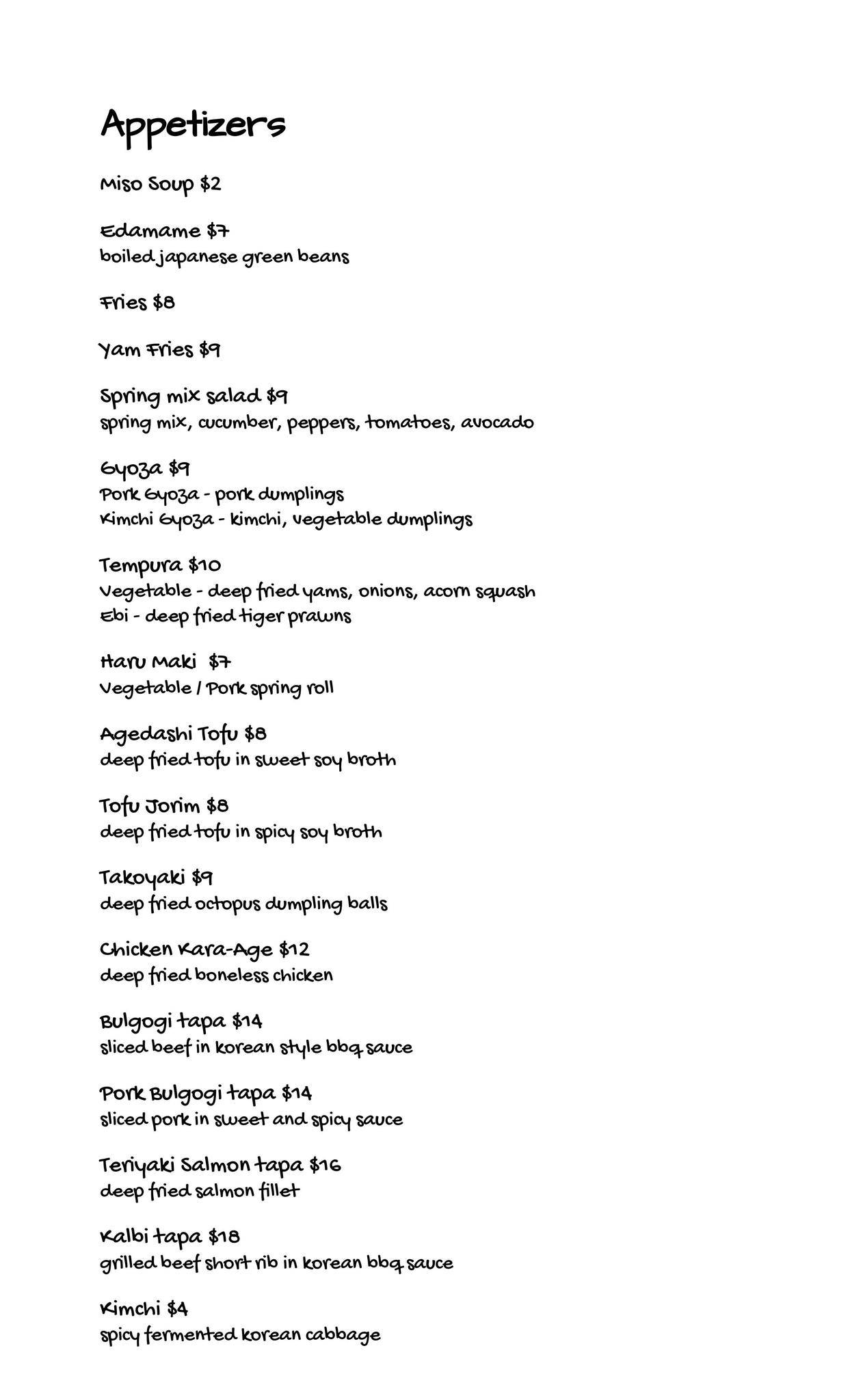 Menu at Orange Izakaya Fusion Cafe & Bar, Regina