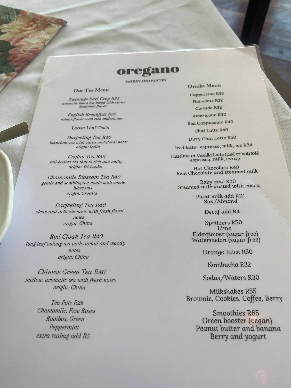 Menu at Oregano Coffee and Brunch restaurant, Randburg, 7 Grafton Ave