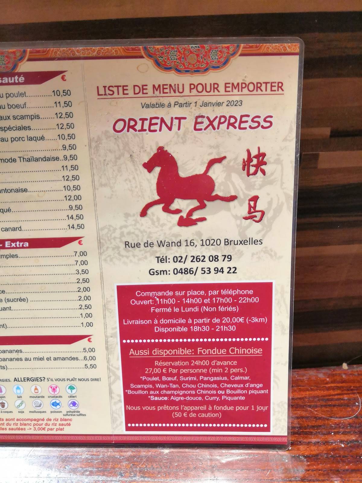 Menu at Orient Express, Brussels, Rue de Wand 16