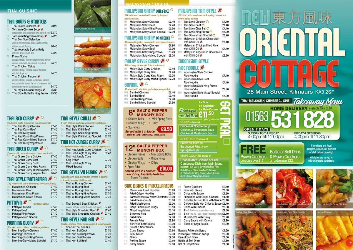 Menu at Oriental Cottage fast food, Kilmarnock