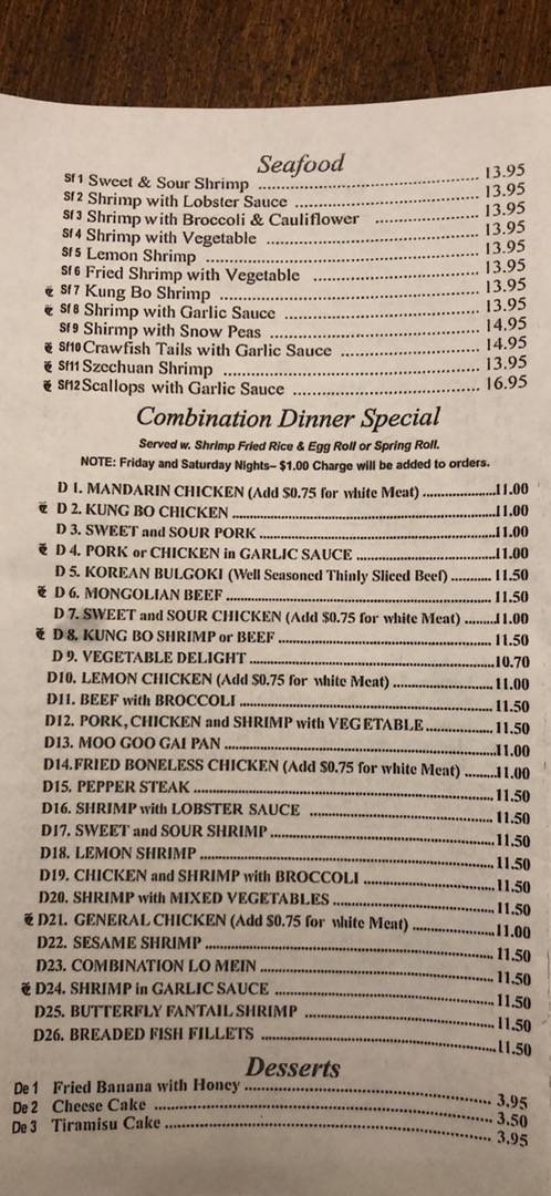 Menu at Oriental Triangle Chinese Restaurant & Lounge, New Orleans