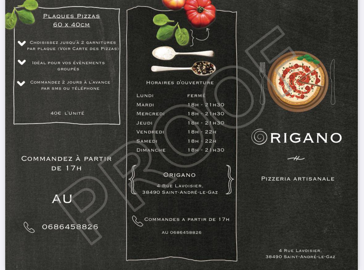 Menu au Pizzeria Origano - Pizza Artisanale - Saint-André-le-Gaz, Saint ...