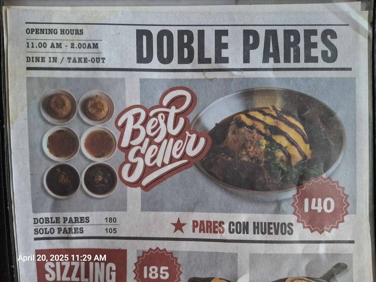 Carta del restaurante Original Doble Pares, Mandaluyong