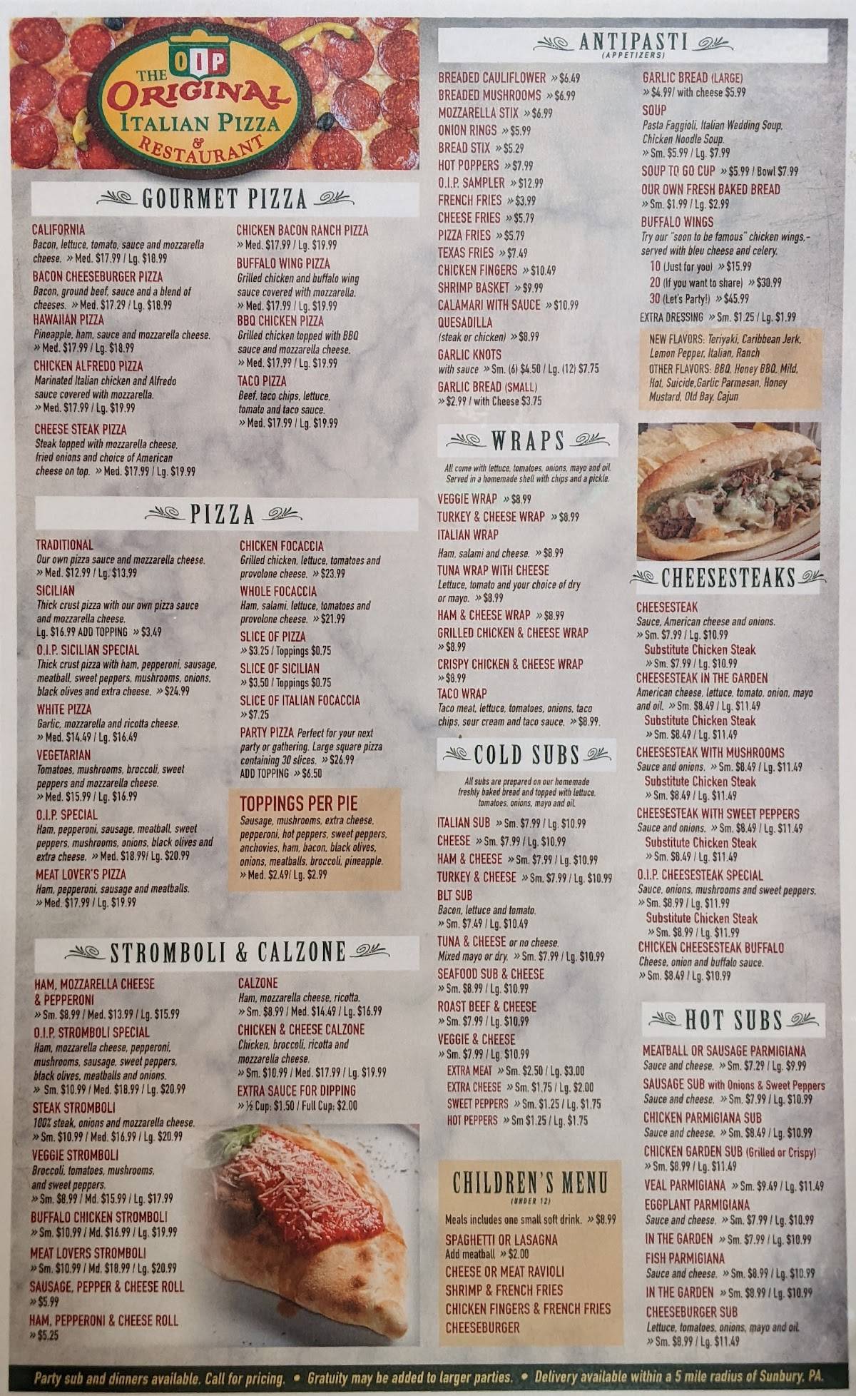 Menu at Original Italian Pizza pizzeria, Sunbury, 339 Market St