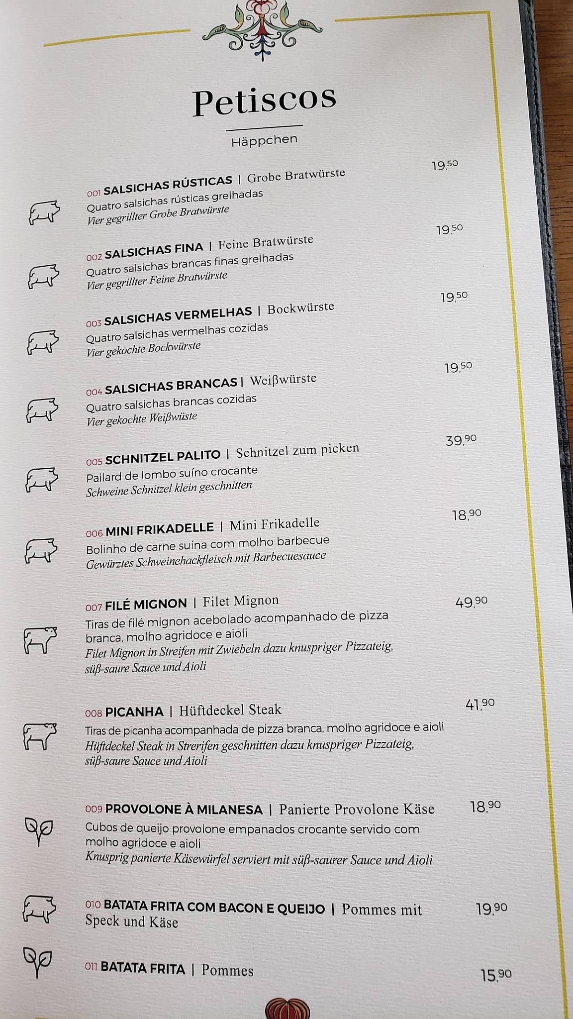 Menu em Original Munich restaurante, Curitiba