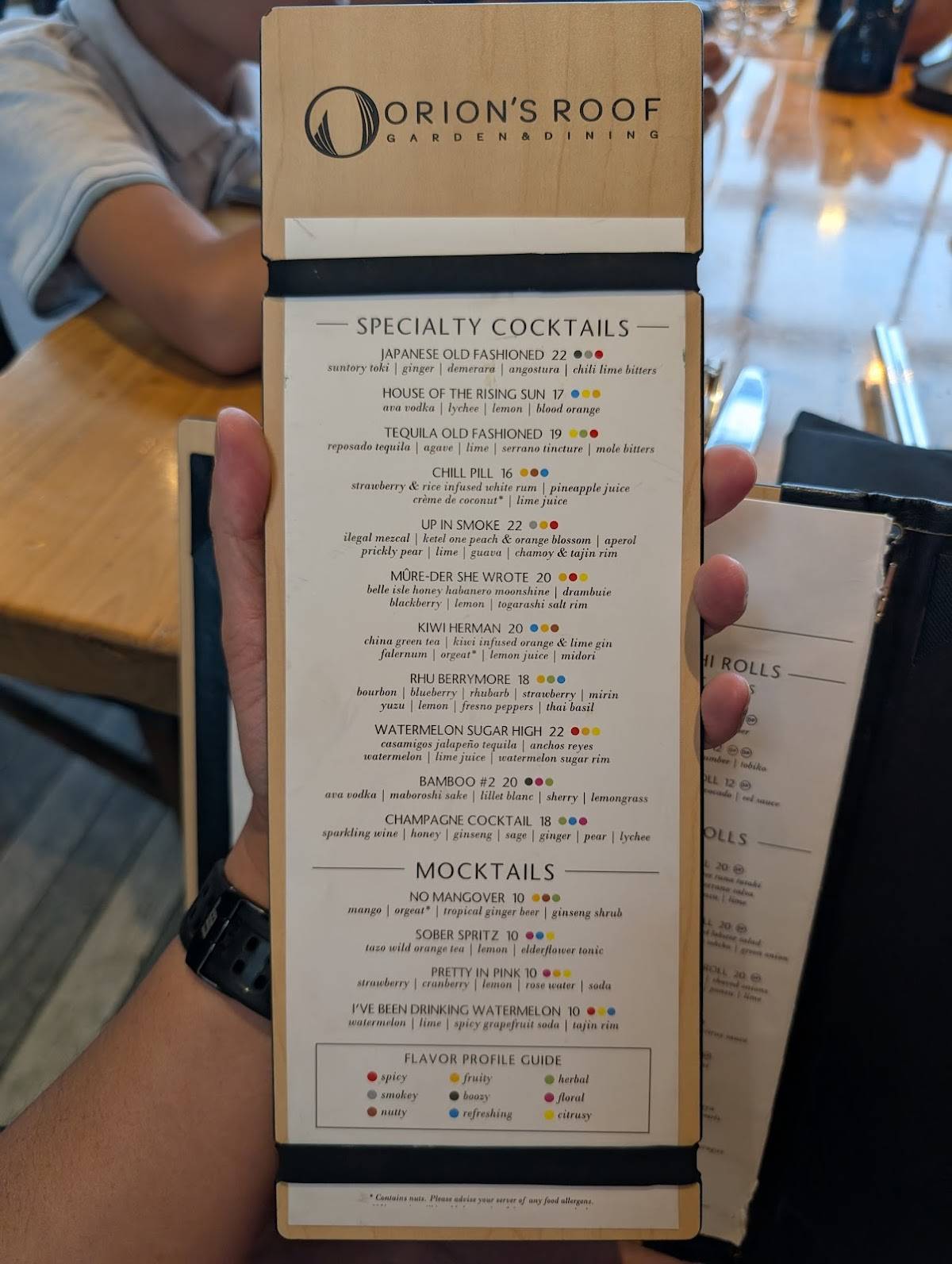 Menu at Orion's Roof restaurant, Virginia Beach