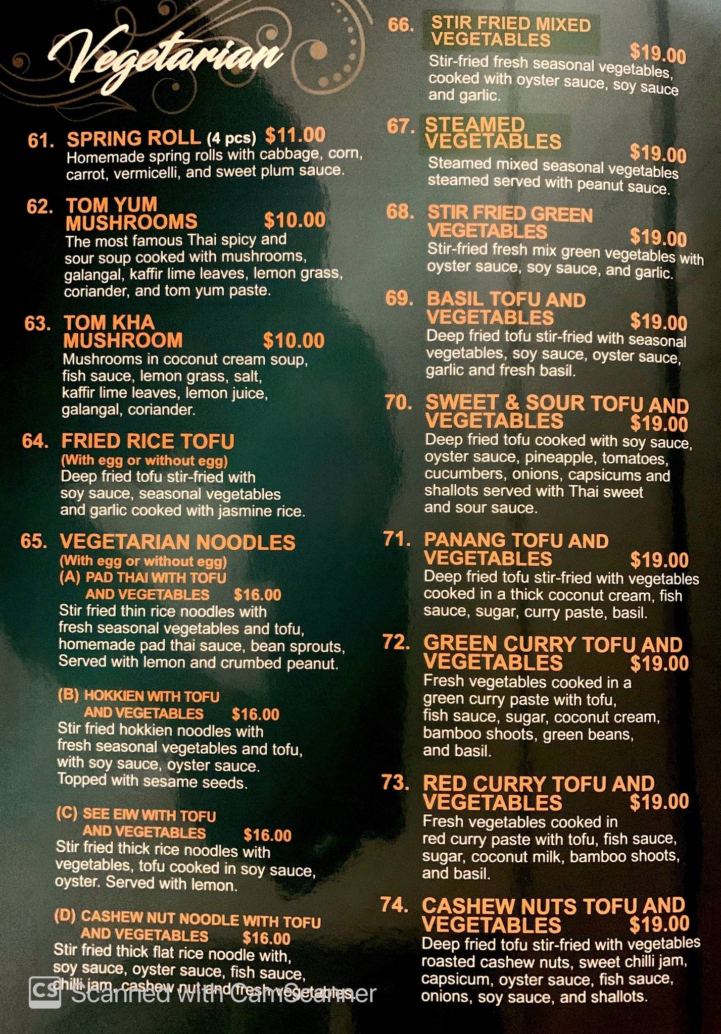 Menu at Orso Thai restaurant, Stanthorpe