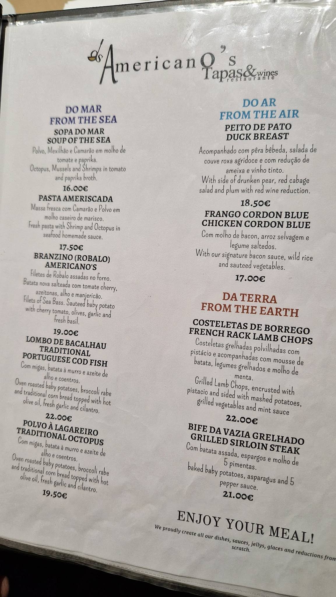 Menu at oS aMericanO's pub & bar, Peniche