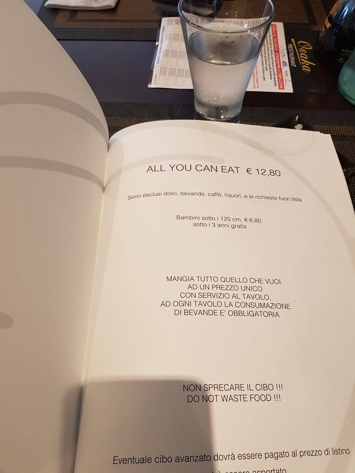 Speisekarte von Osaka restaurant, Carrara