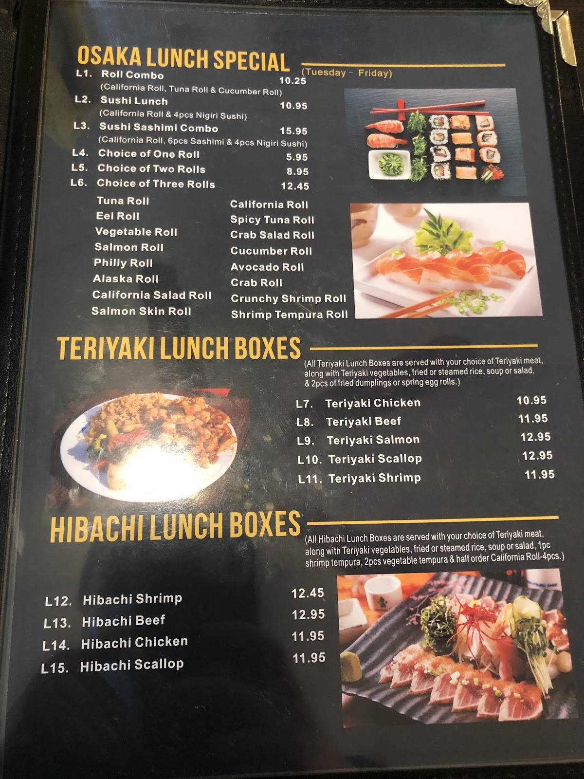 Menu at Osaka Sushi Bar, Prattville, 499 Greystone Way