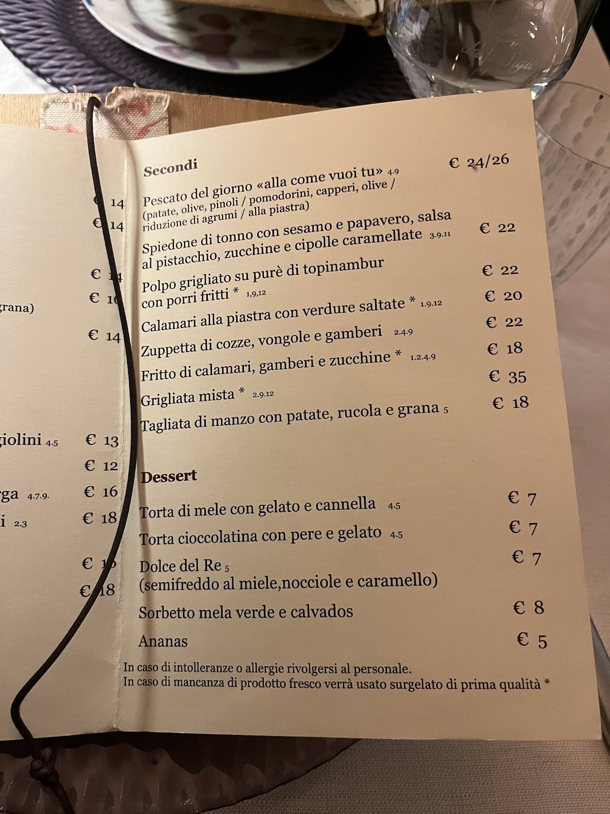 Menu da Ostaia Da ò Sigù ristorante, Camogli
