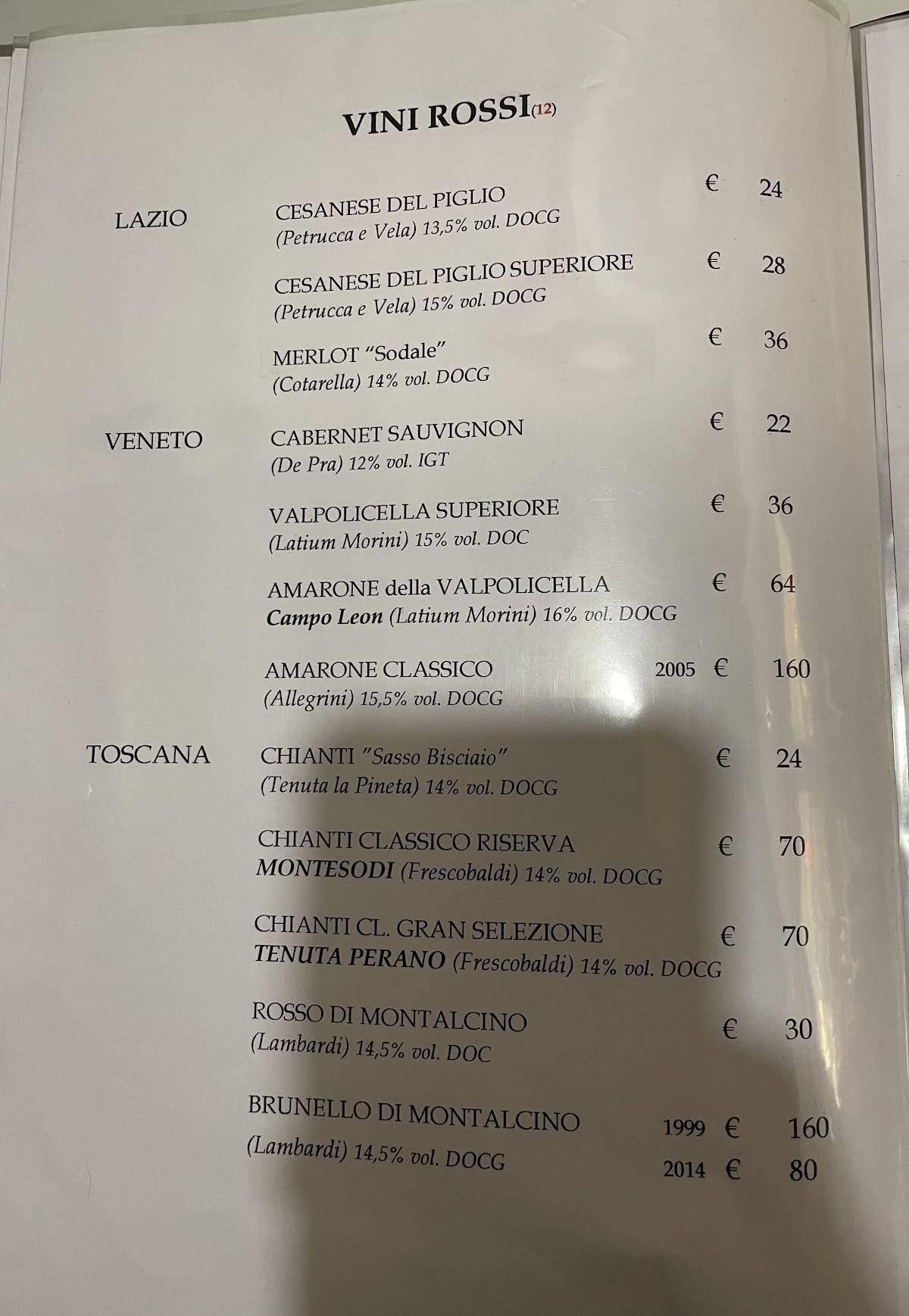 Carta del restaurante Osteria Da Fortunata - Brera, Milan