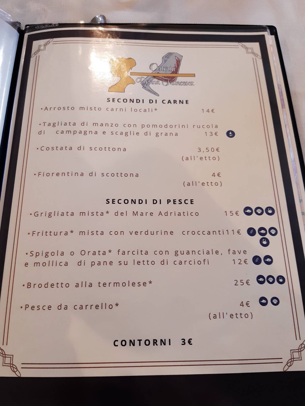 Menu at Osteria Donna Francesca restaurant, Trivento