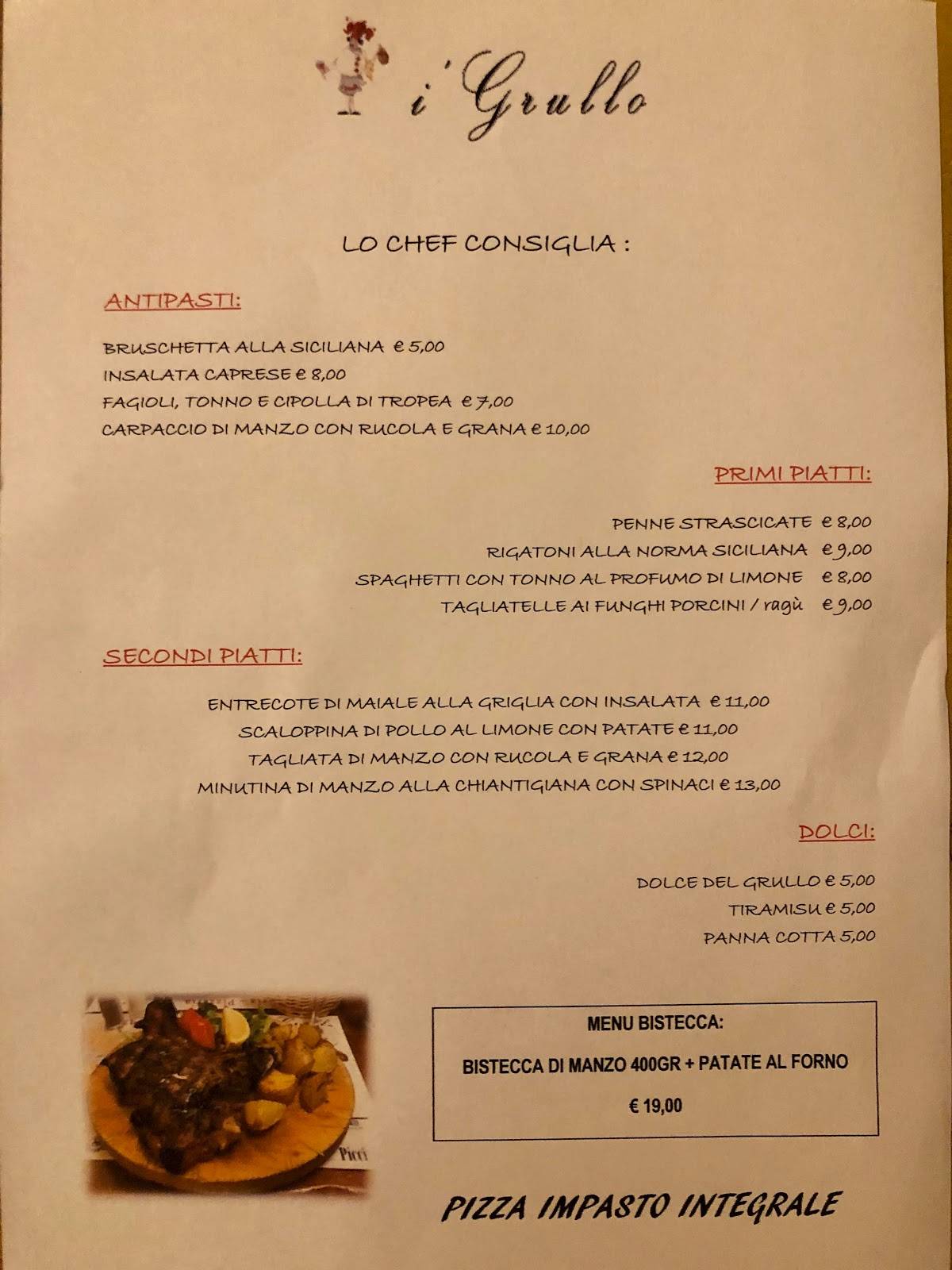Menu at Osteria Giglio d'oro restaurant, Florence