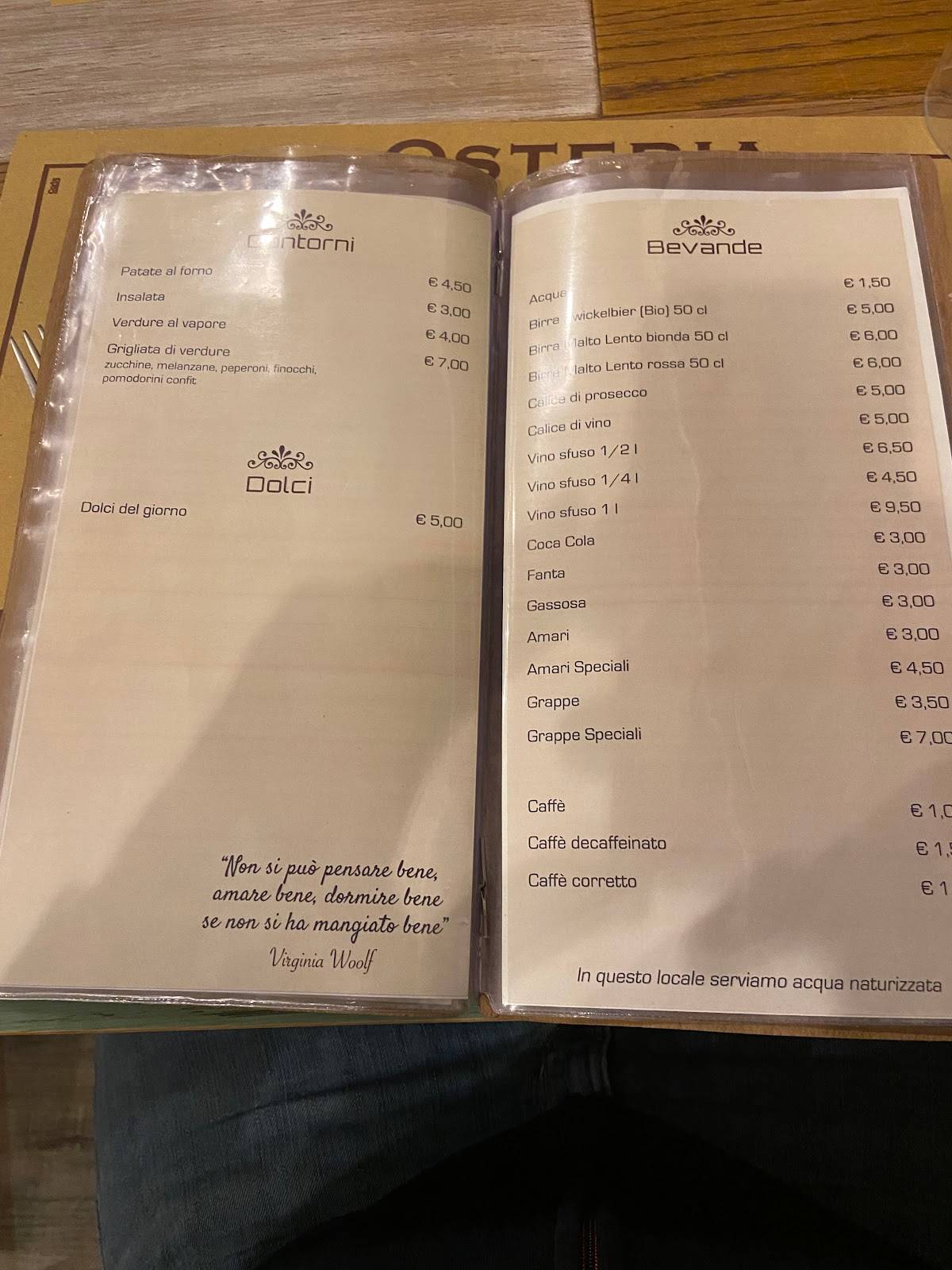 Menu at Osteria Il Cortile restaurant, Castel di Sangro
