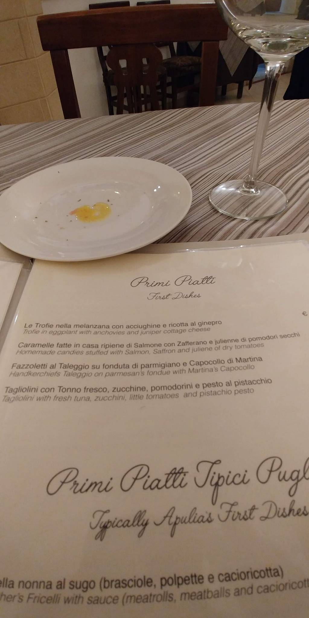 Menu at Osteria del Vicoletto restaurant, Mesagne