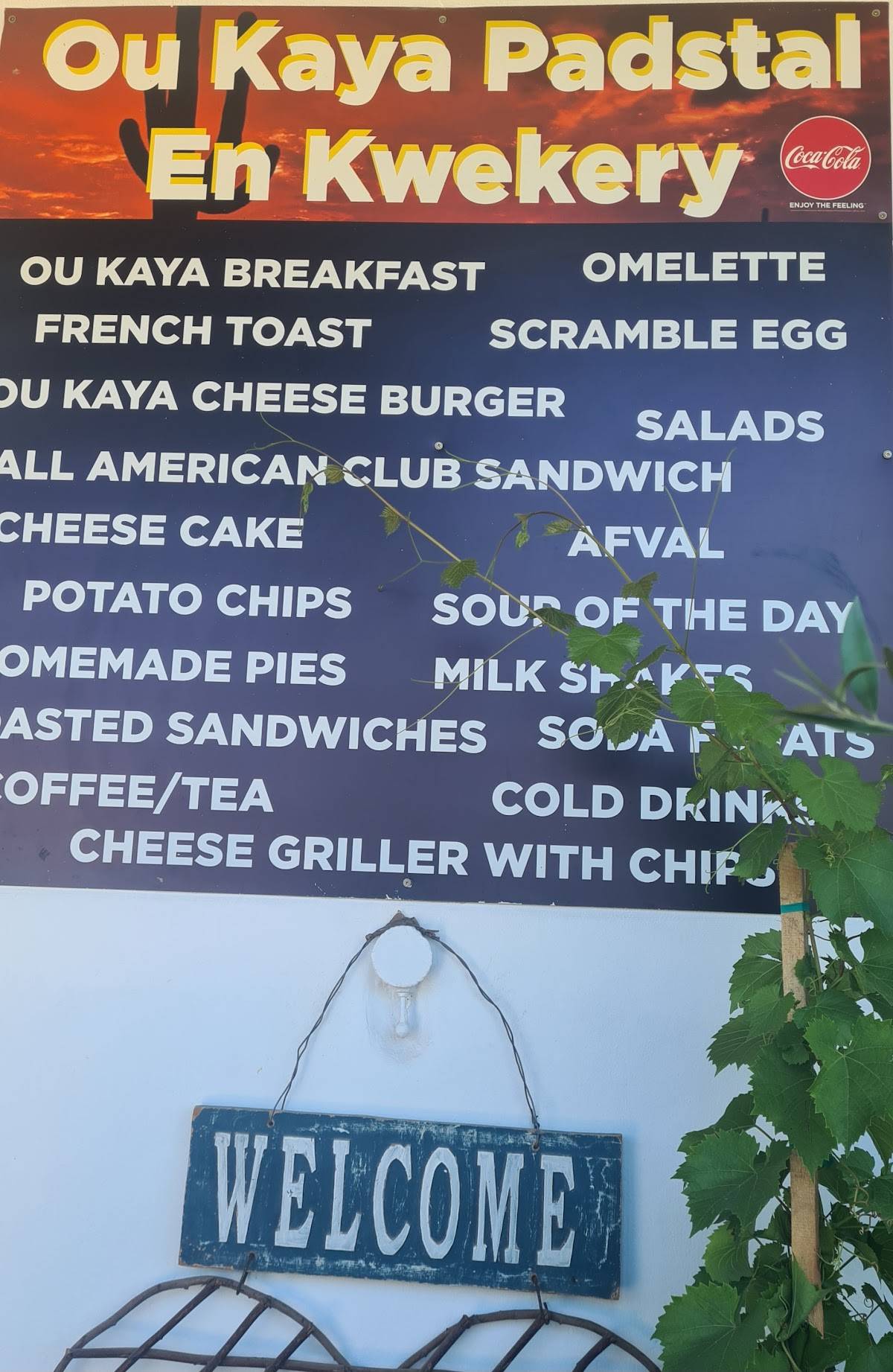 Menu at Ou Kaya Padstal restaurant, Wellington