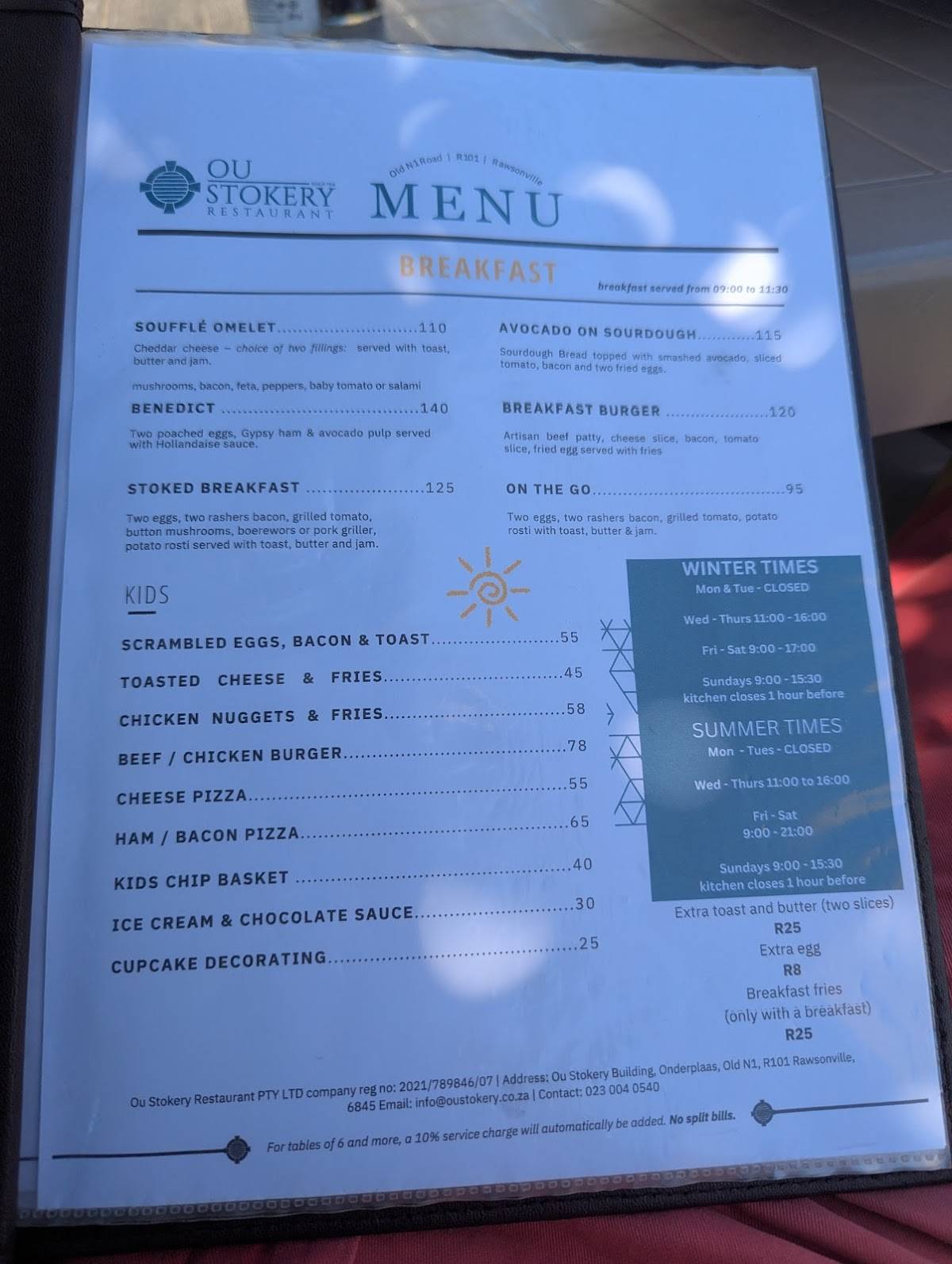 Menu at Nova Vita Farmstall @ Ou Stokery restaurant, Rawsonville, Old N1 Rd