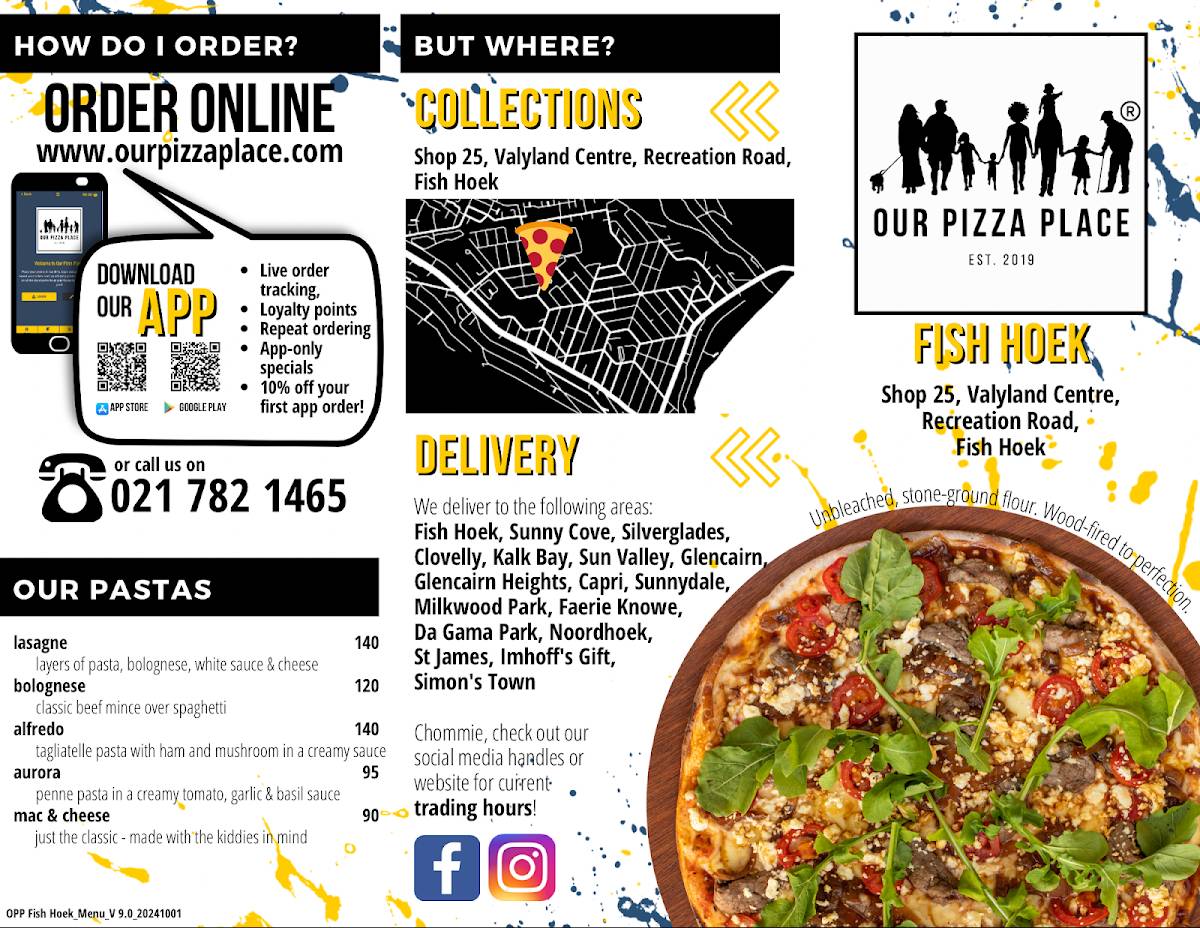 Menu at Our Pizza Place_Fish Hoek restaurant, Cape Town