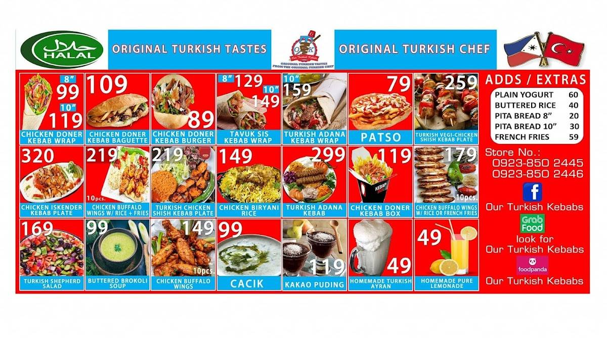 Menu at Our Turkish Kebabs restaurant, Cebu City