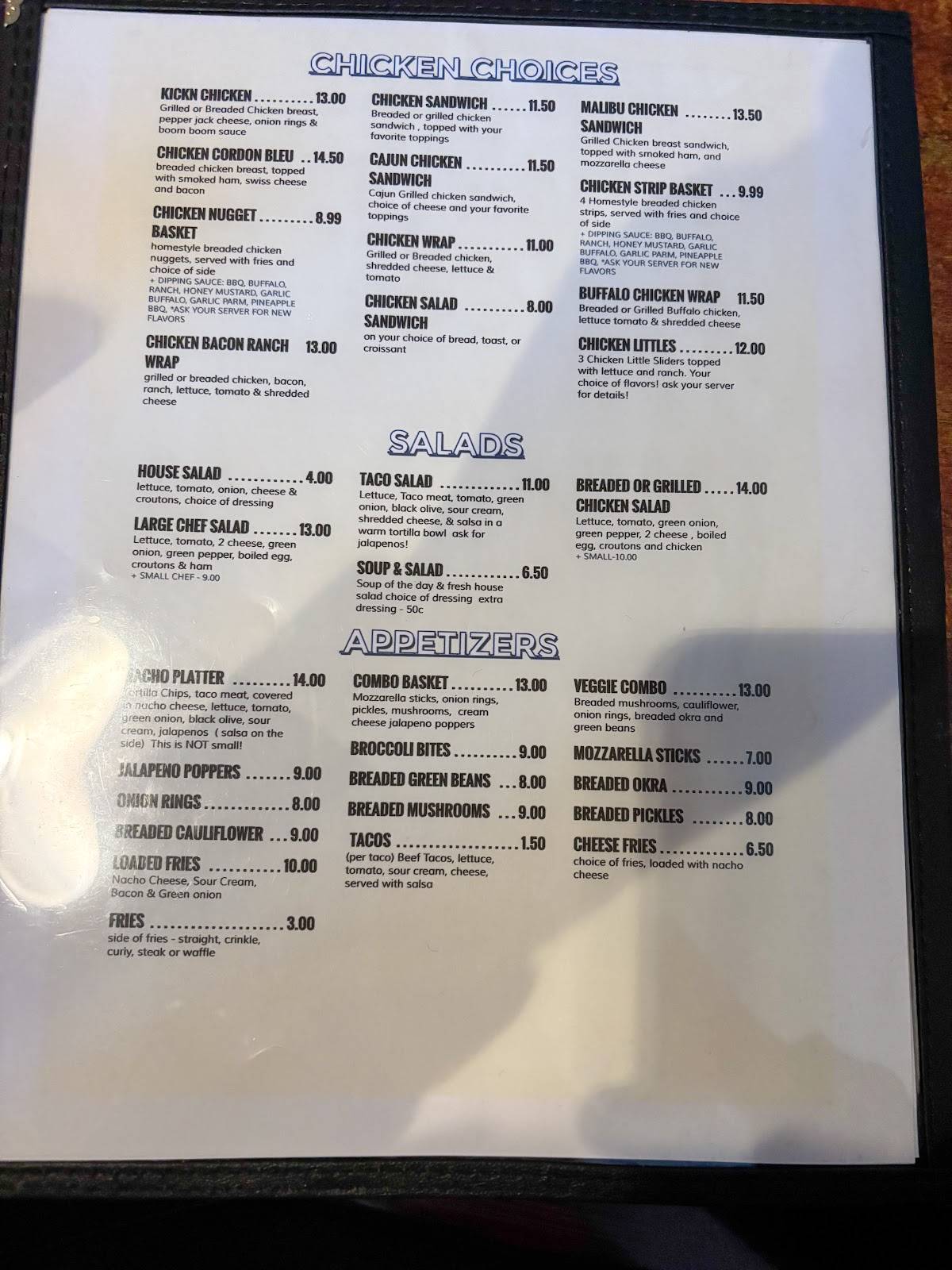 Menu at Our place restaurant, Brook