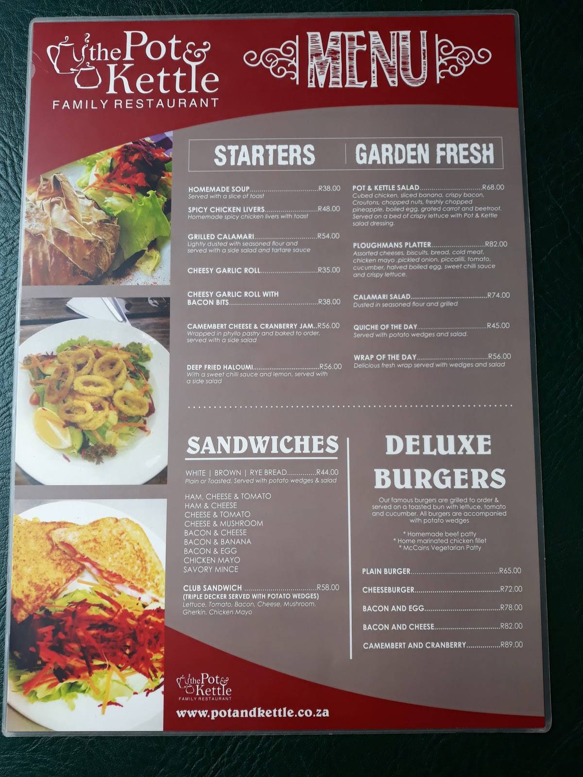 Menu at The Pot And Kettle restaurant, Outer West Durban
