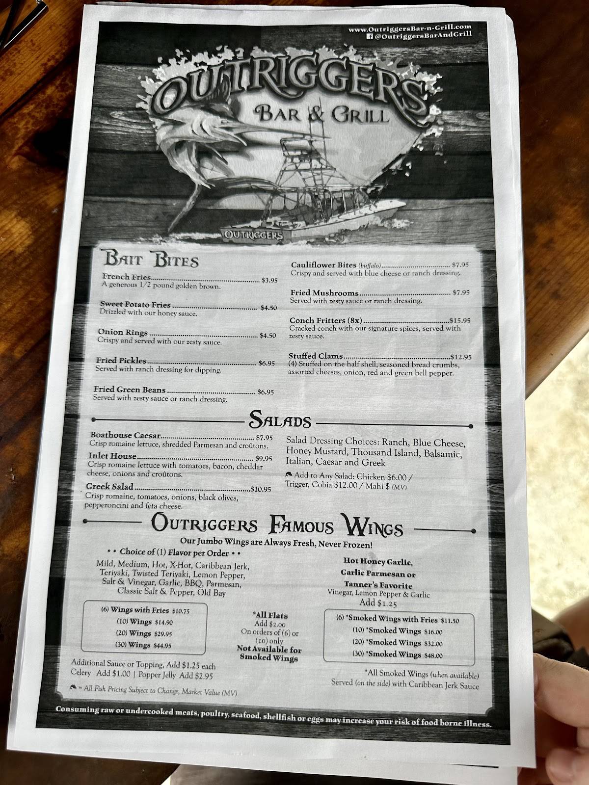 Menu at Outriggers Bar & Grill, Micco