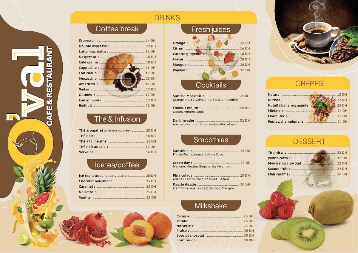 Menu au O'val Café Restaurant, Casablanca