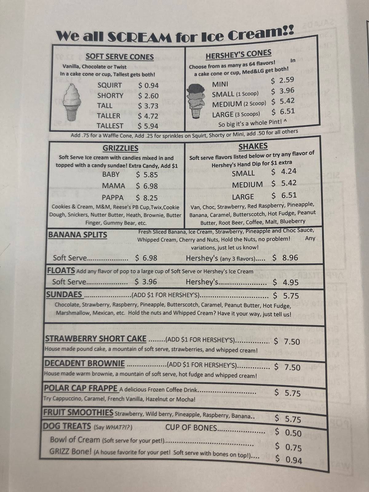 Menu at Over The Top restaurant, DuBois