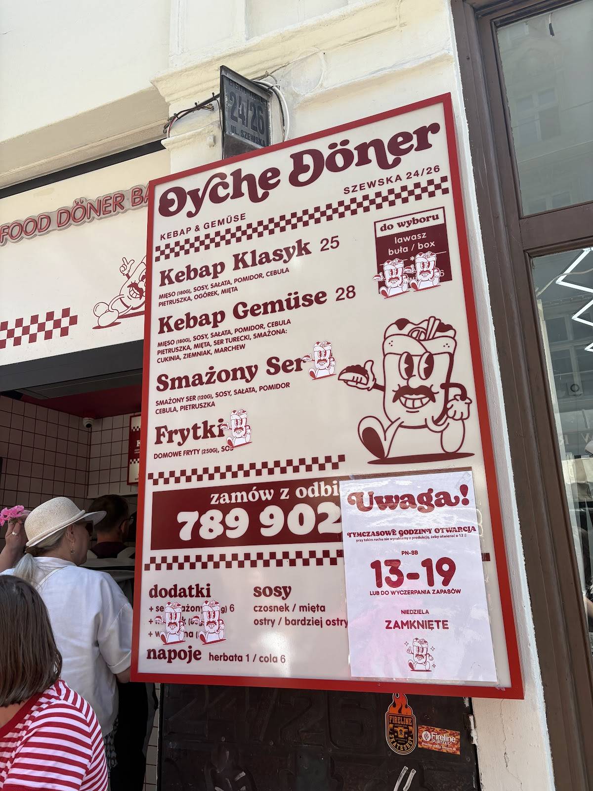 Menu at Oyche Döner restaurant, Wrocław