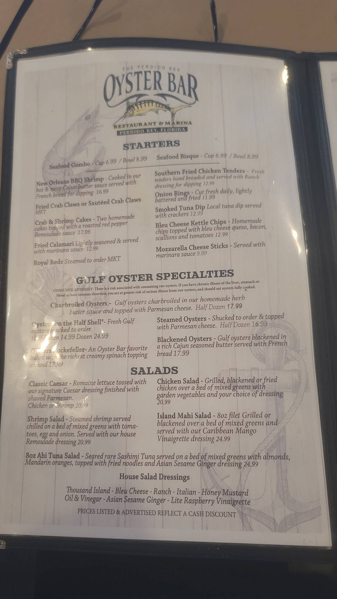 Menu at Oyster Bar Restaurant and Marina, Perdido Key