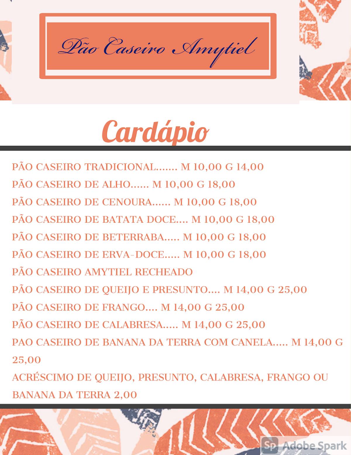 Menu em Pão Caseiro Amytiel café, Santa Cruz Cabrália