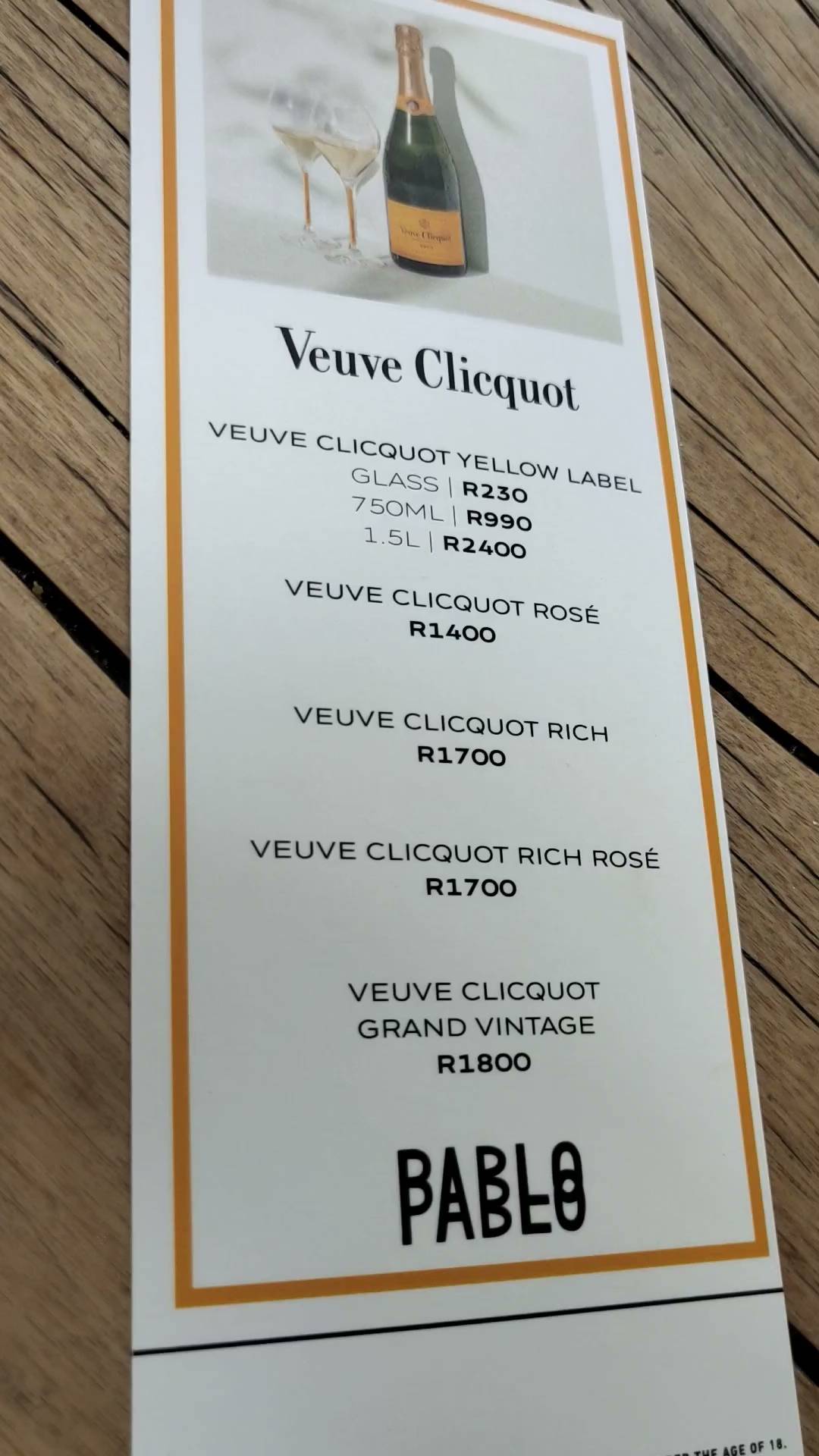 Menu at PABLO Sandton Restaurant, Sandton