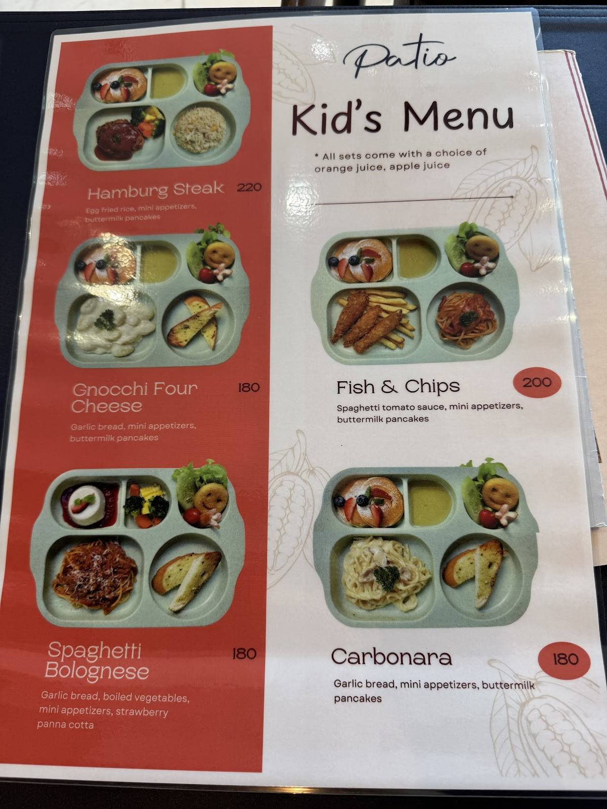 Menu at PATIO at EmQuartier restaurant, Bangkok, EmQuartier