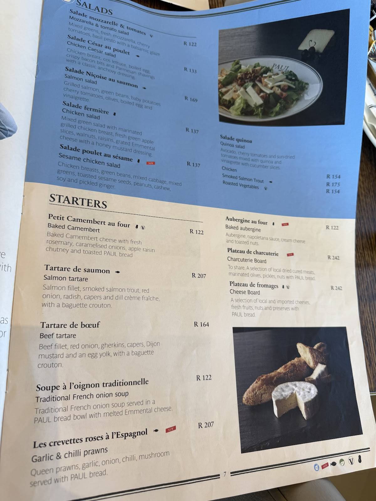 Menu at Paul, New Redruth