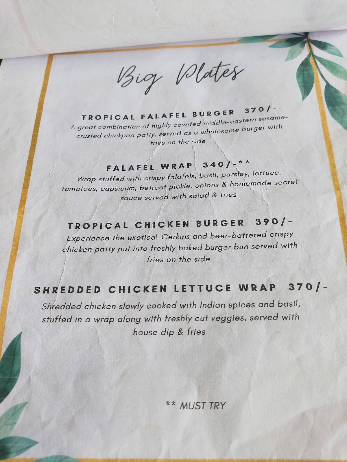 Menu at PAZ GOA CAFE Vagator, Vagator
