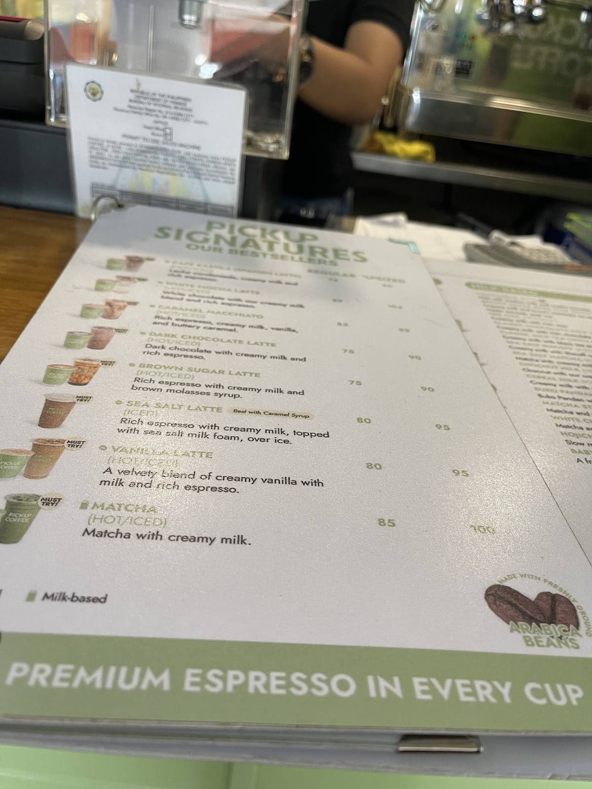 Menu at PICKUP COFFEE - Robinsons Fuente, Cebu City