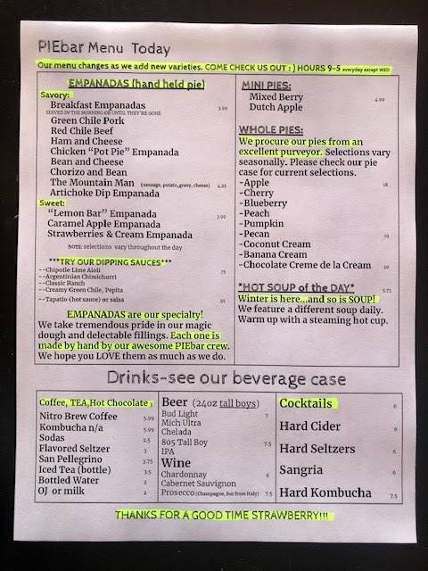 Menu at PIEbar AZ, Strawberry