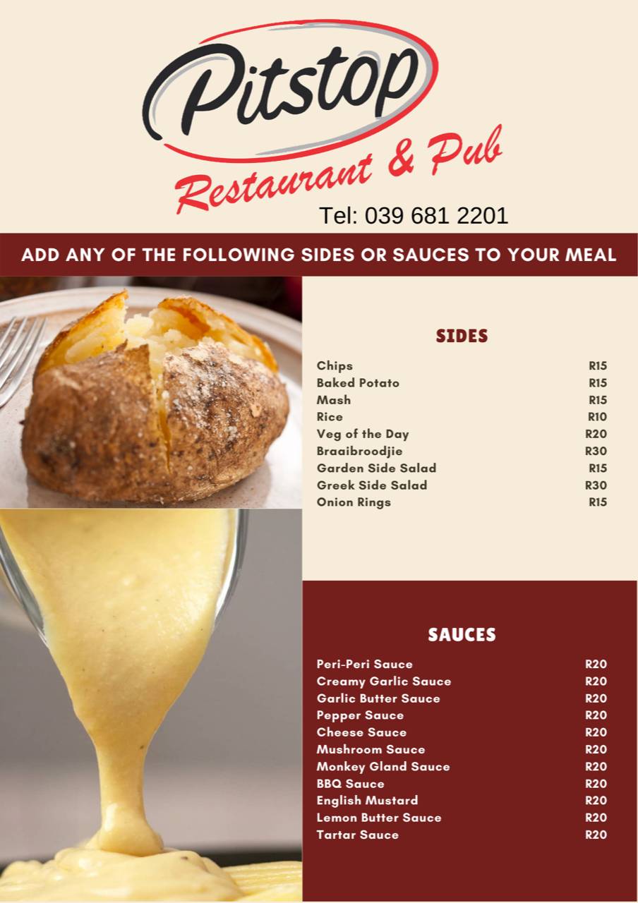 Menu at PITSTOP RESTAURANT & PUB, Port Shepstone