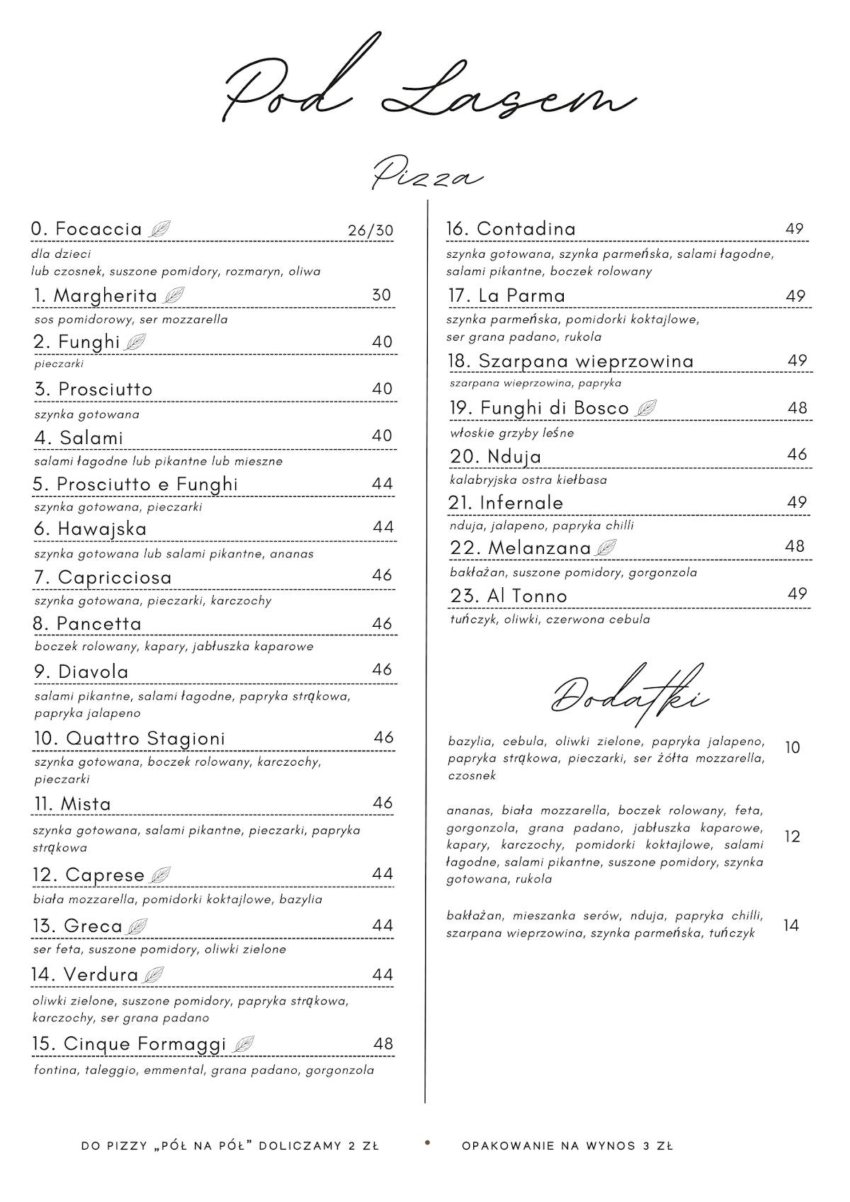Menu at PIZZA POD LASEM restaurant, Suchy Las, Szkółkarska 130